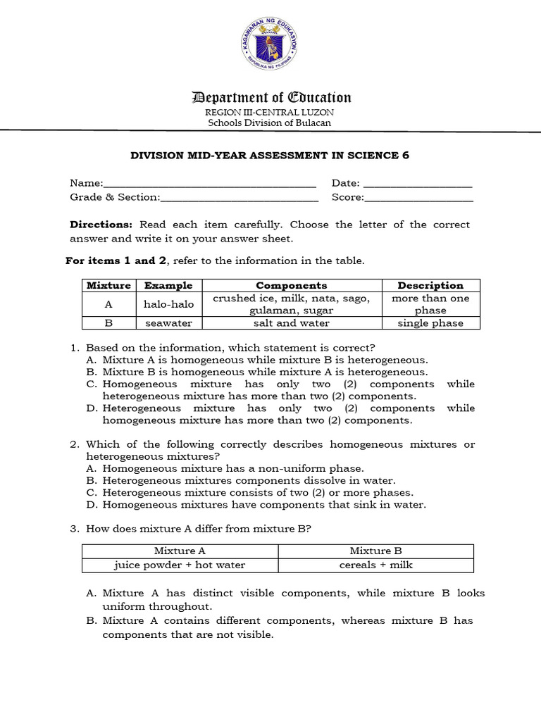 Dmya Science 6-Assessment Tool | PDF | Human Body | Coast