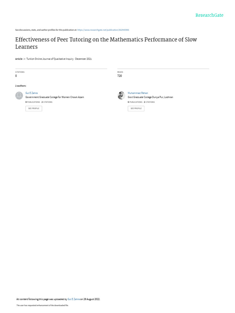 Effectiveness of Peer Tutoring | PDF | Learning Disability | Learning