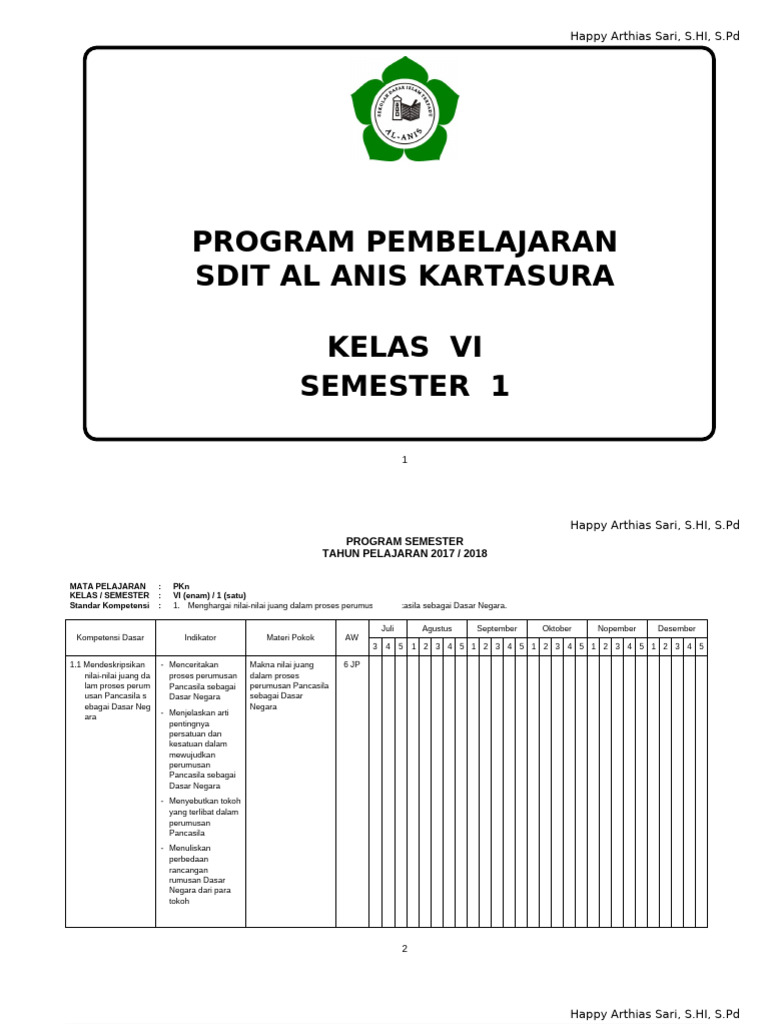 PROGRAM PEMBELAJARAN Semester Print | PDF