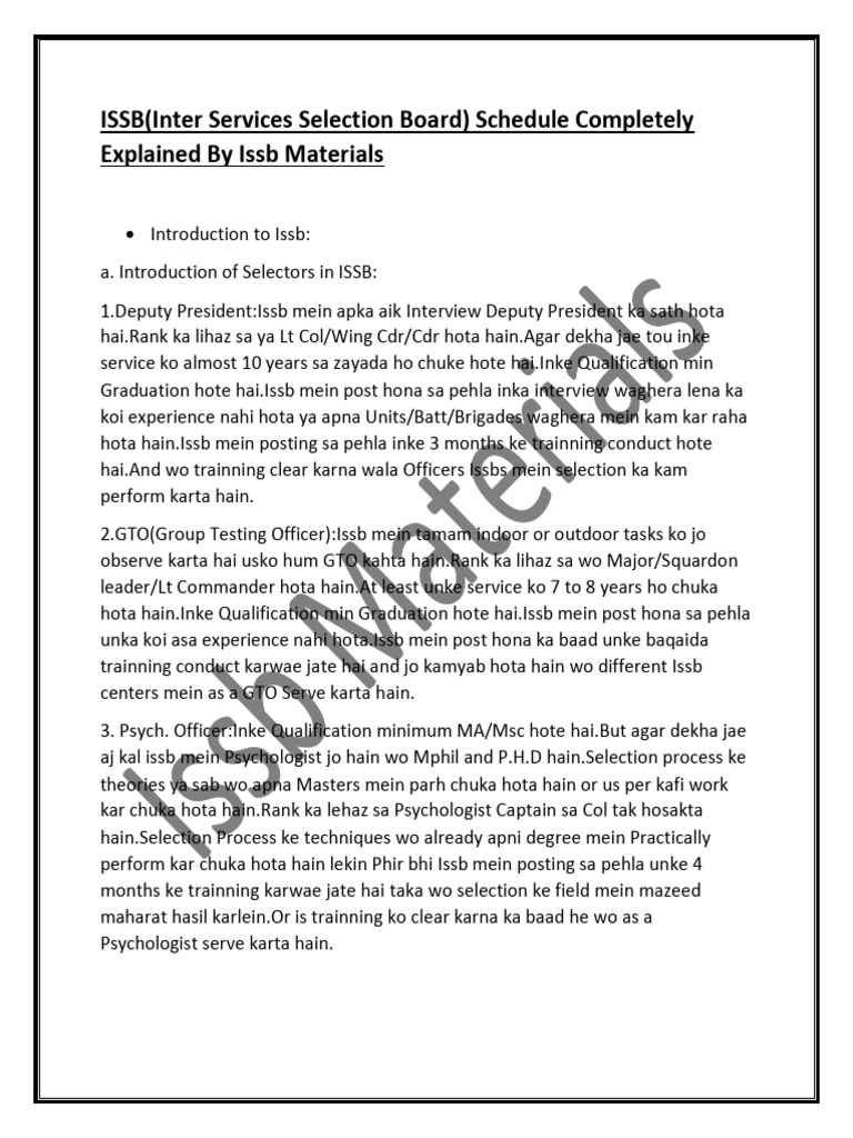 ISSB Selection Process Overview | PDF | Courage | Knowledge
