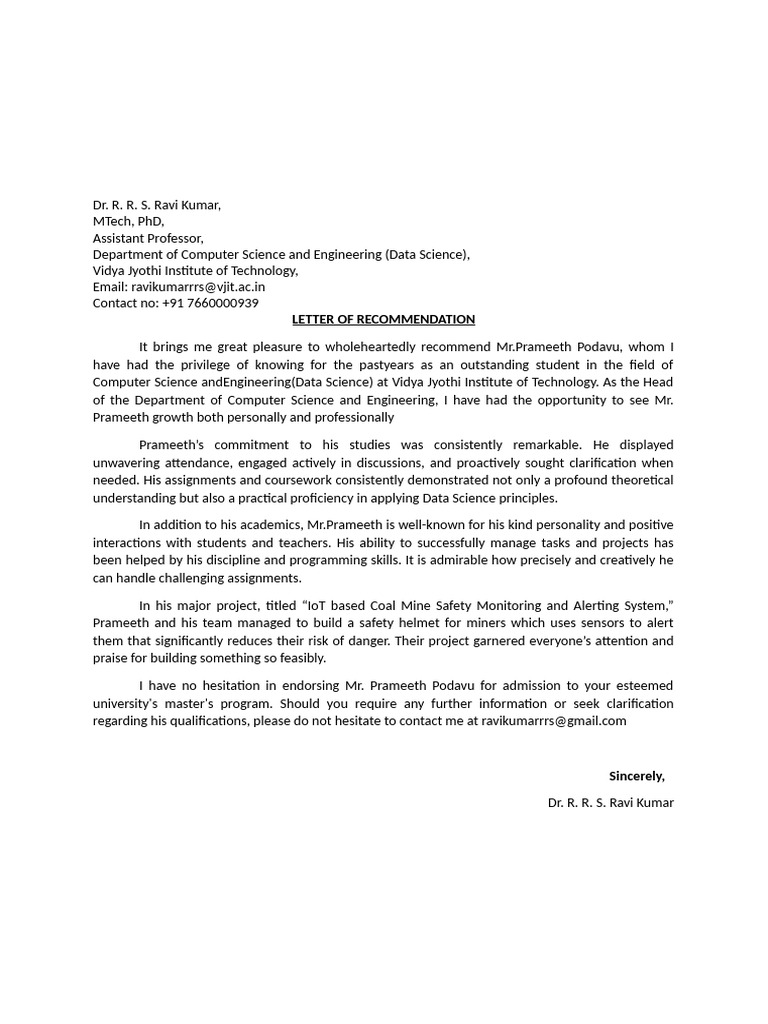 Rrs Ravi Kumar Sir Lor (Prameeth) | PDF