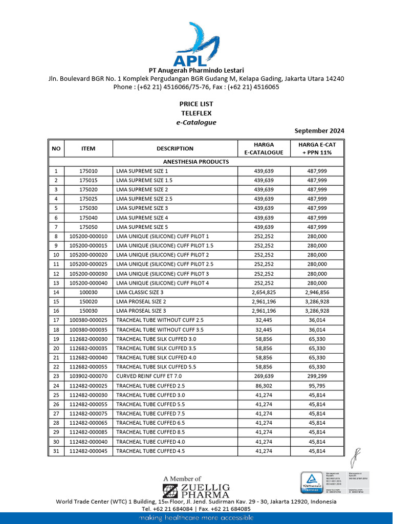 APL Price List Ecat 2024 - Teleflex | PDF | First Aid | Equipment