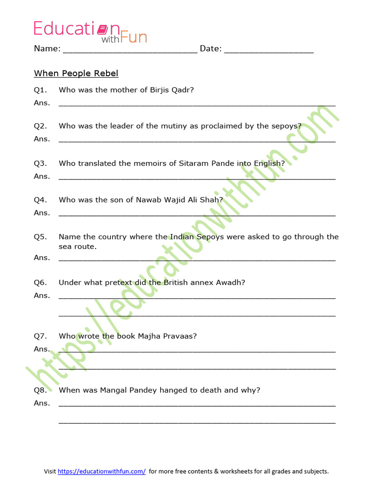 When People Rebel Worksheet 2 | PDF | British India | Indian ...