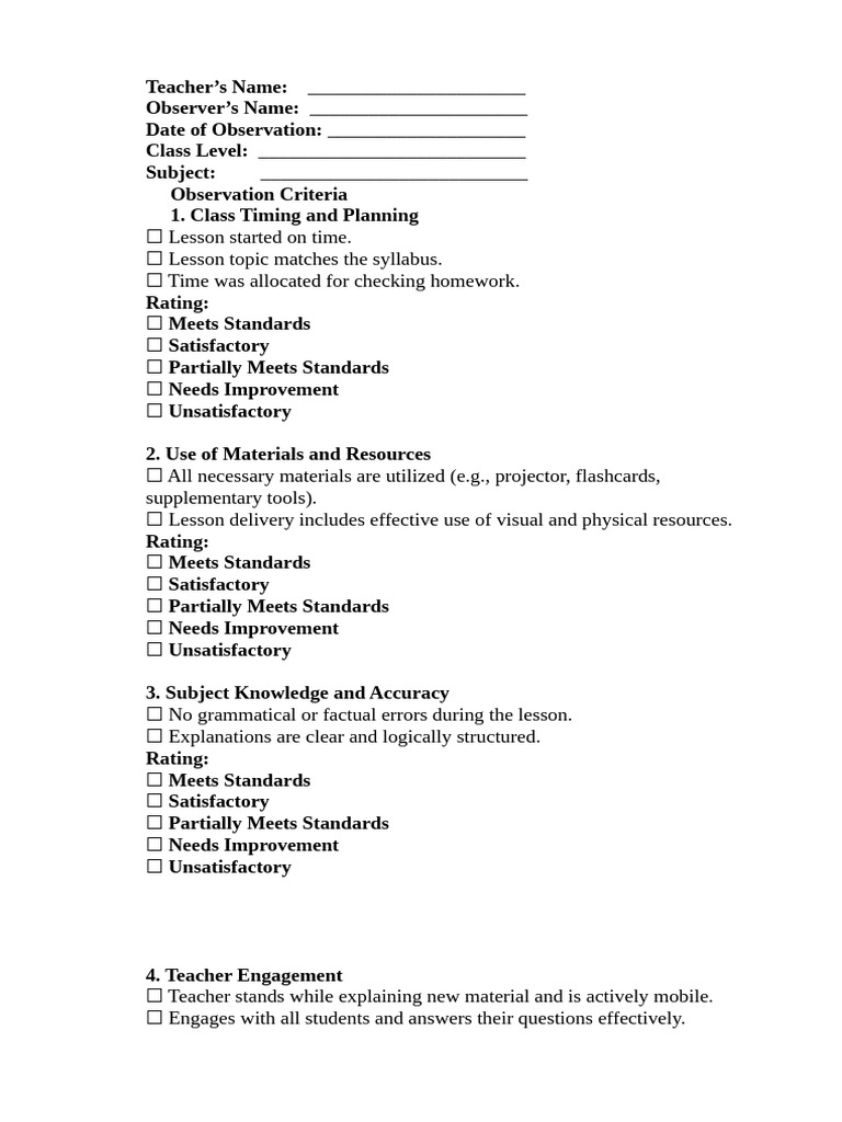 Teachers Observation List | PDF