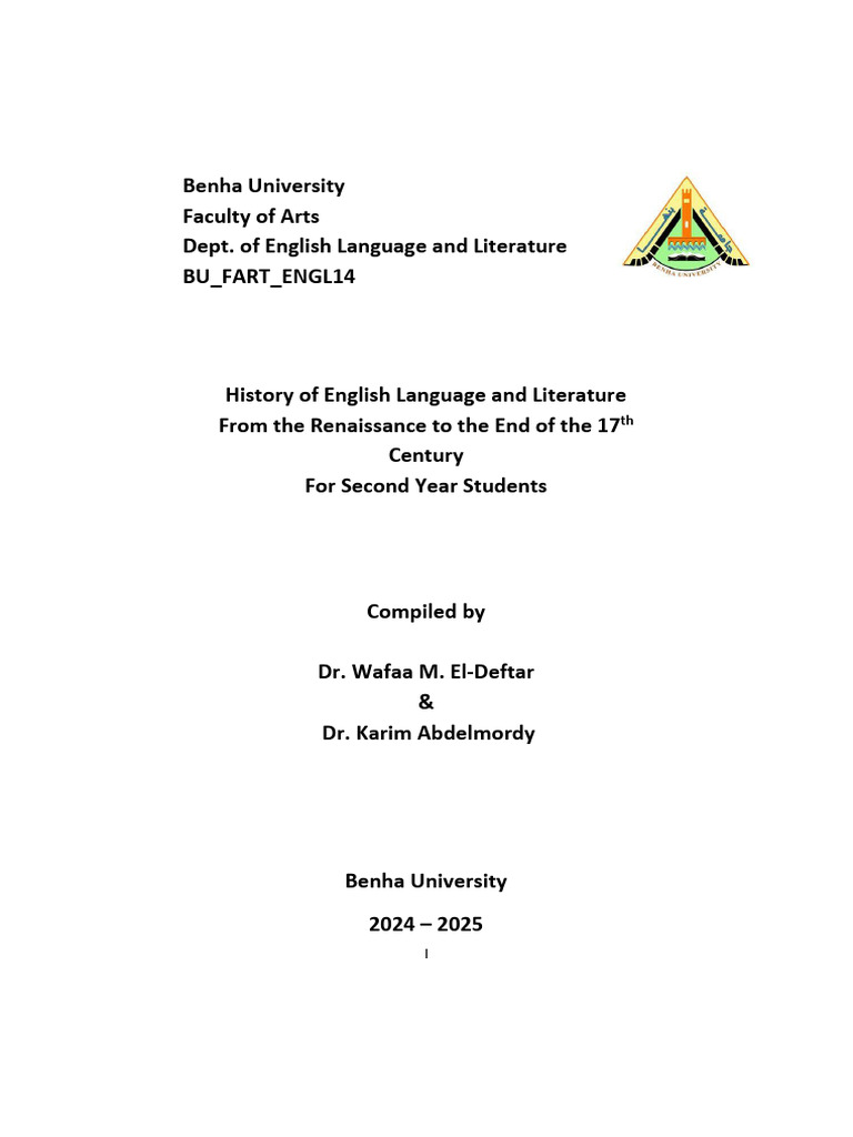 History of English Language & Literature 2nd Year Arts Dr Wafaa | PDF | English Language | Latin
