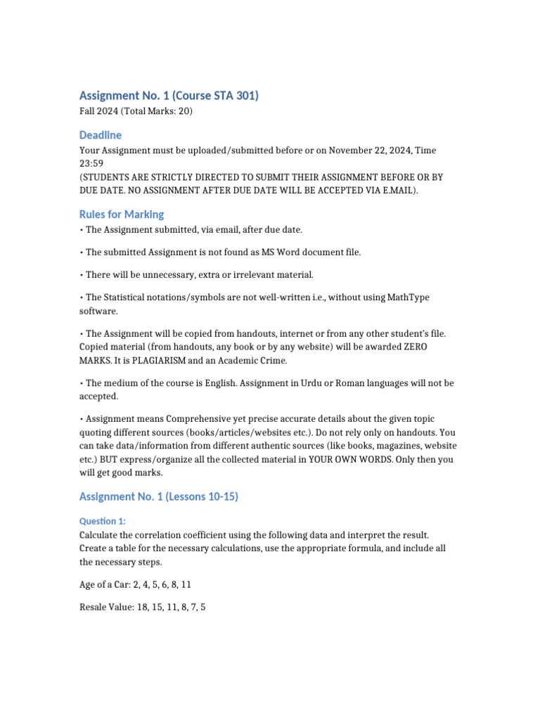 STA301 Solved Assignment1 Final | PDF