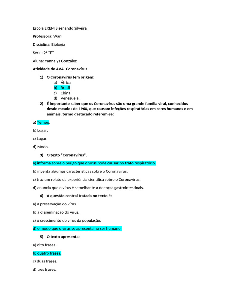 Atividade de AVA | PDF | Vírus | Especialidades médicas