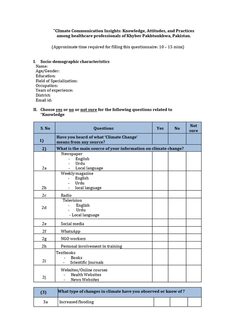 Finalized - CC - Questionnaire Revised | PDF | Climate Change | Natural ...