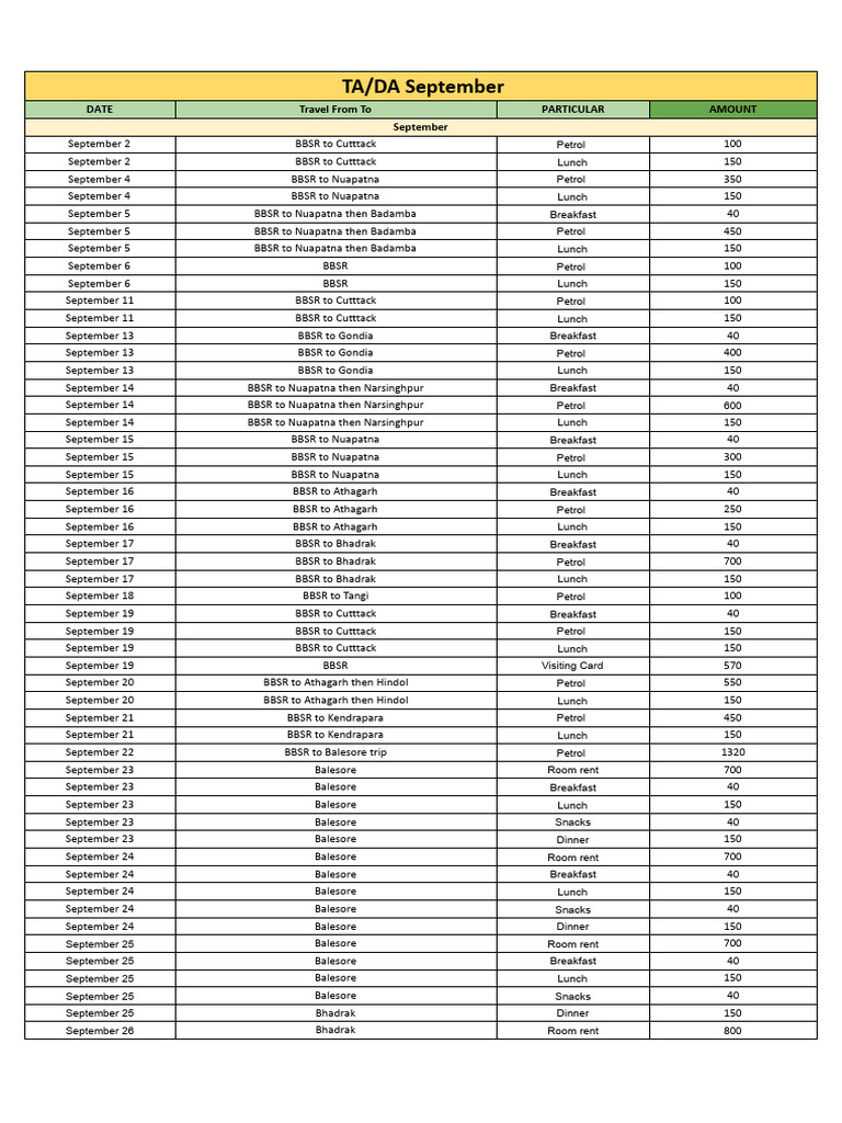 Sritam Nanda DAILY TA_DA July - Sheet1 | PDF | Lunch | Meal