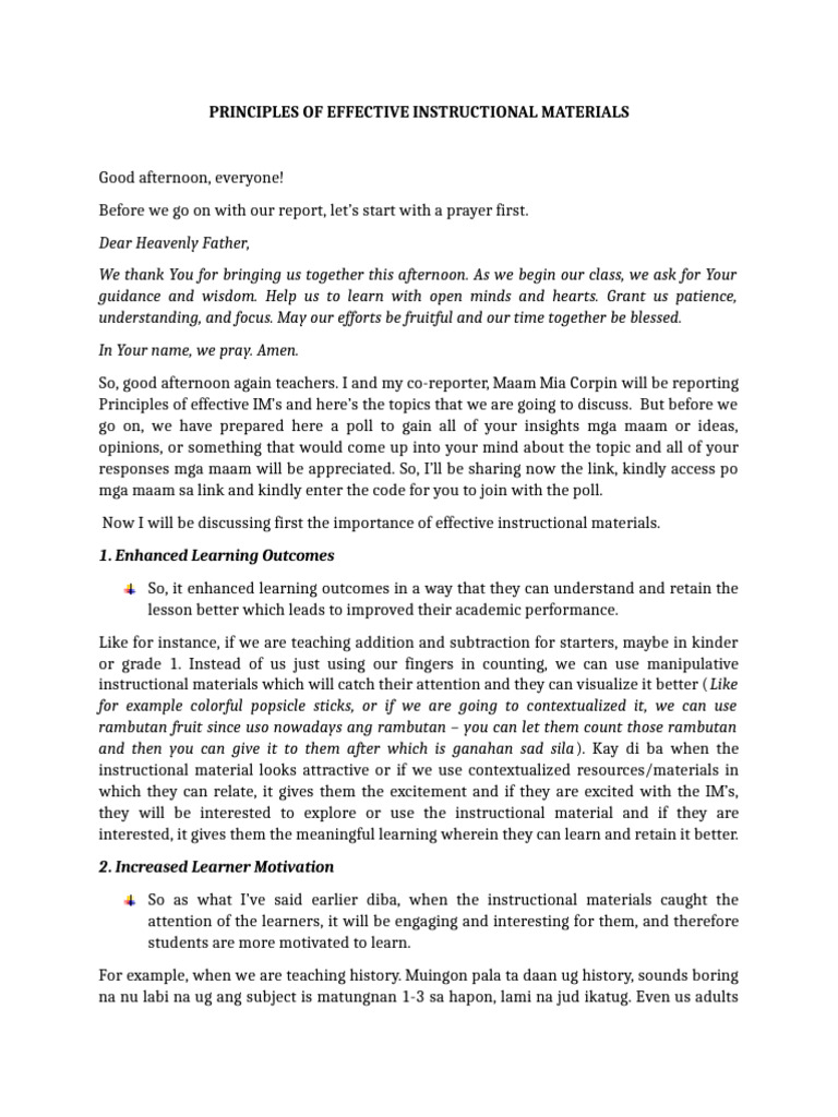 Principles of Effective Instructional Materials Explanation | PDF ...
