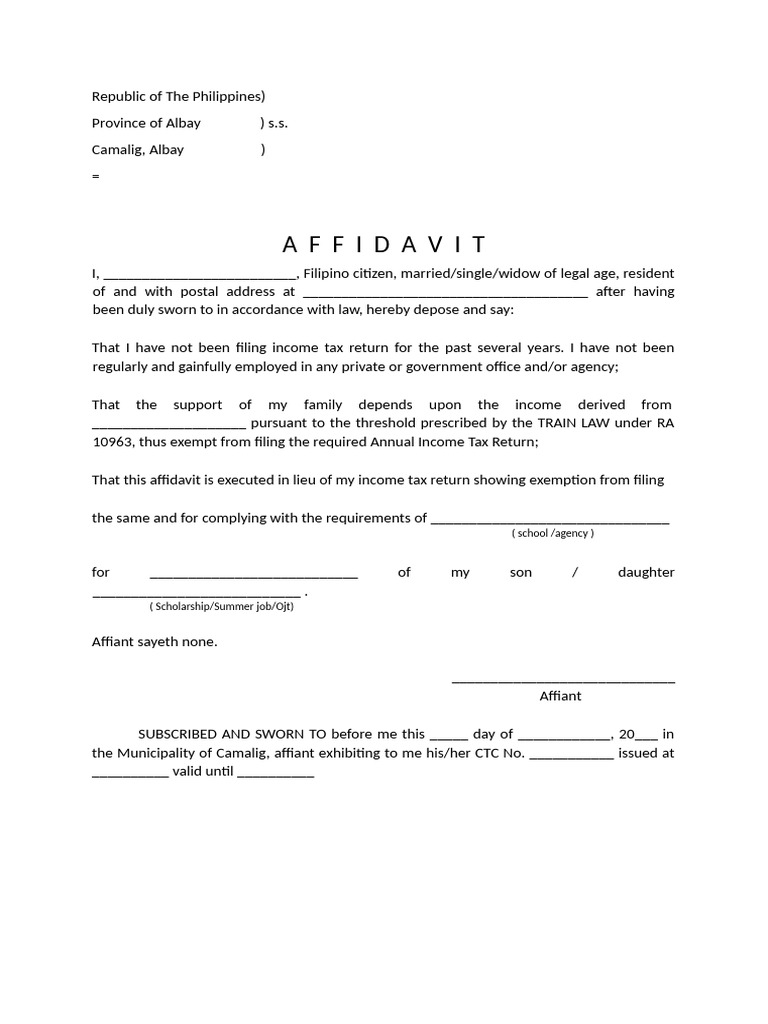 Affidavit of Low Income Camalig | PDF