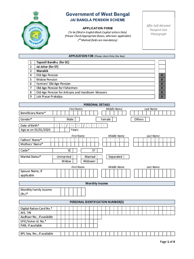 West Bengal Manabik Pension Scheme Application Form | PDF