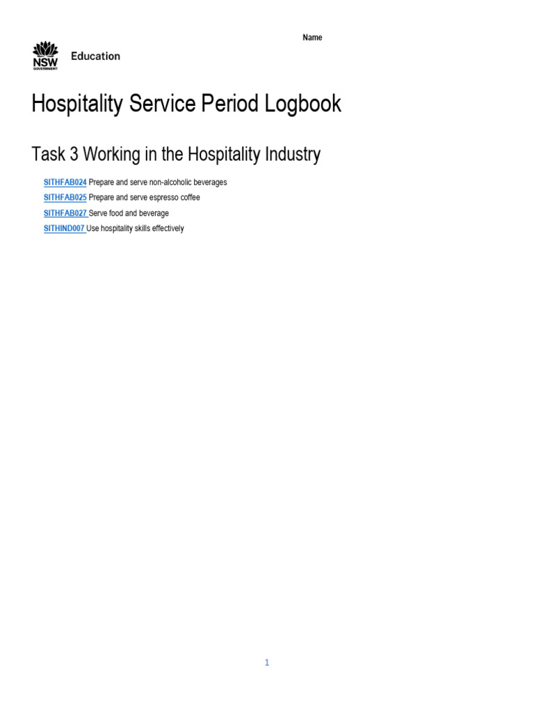 Hospitality Service Logbook Template | PDF | Drink | Hot Drinks