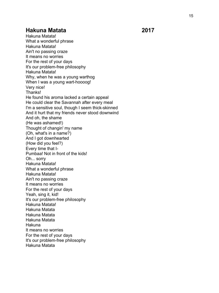 Hakuna Matata Lyrics | PDF
