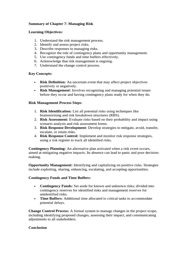 Proj Mgmt-Chapter 7 Summary | PDF