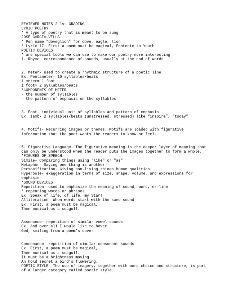 Lyric Poetry and Poetic Devices Guide | PDF | Poetry | Metre (Poetry)