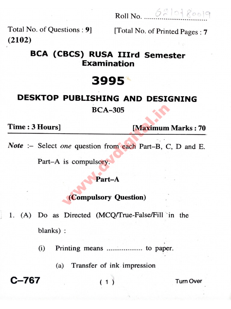3rd Sem BCA-0305 Desktop Publishing and Designing 2022 | PDF