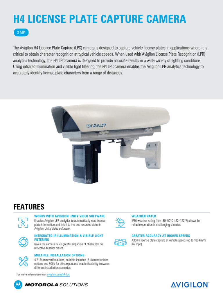 Avigilon h4 LPC Datasheet en | PDF | Camera | Infrared