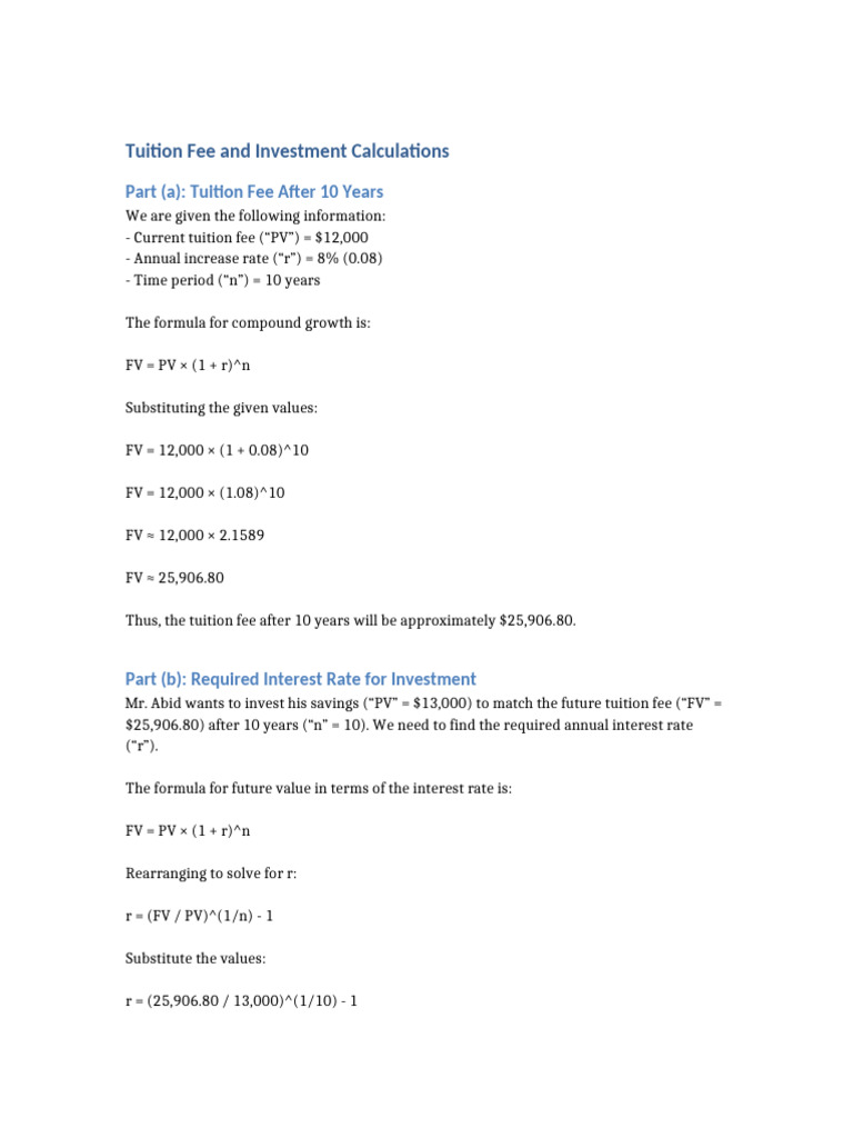 Tuition Fee Calculations | PDF