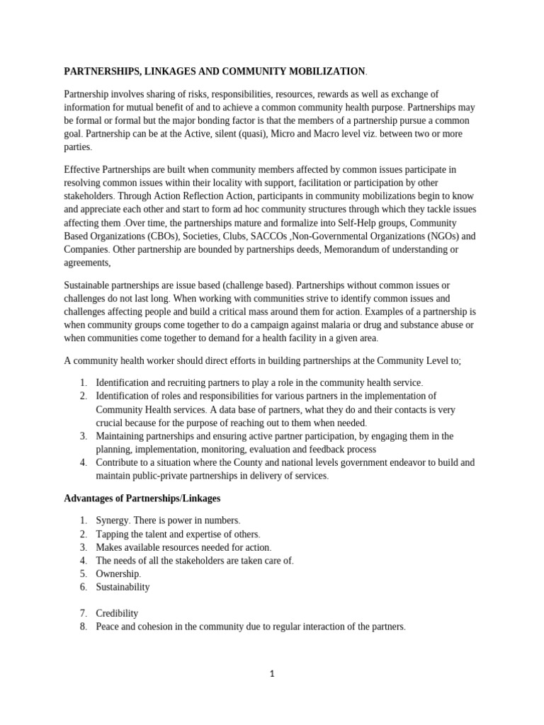 Partnerships, Lingakes and Community Mobilization | PDF | Community ...