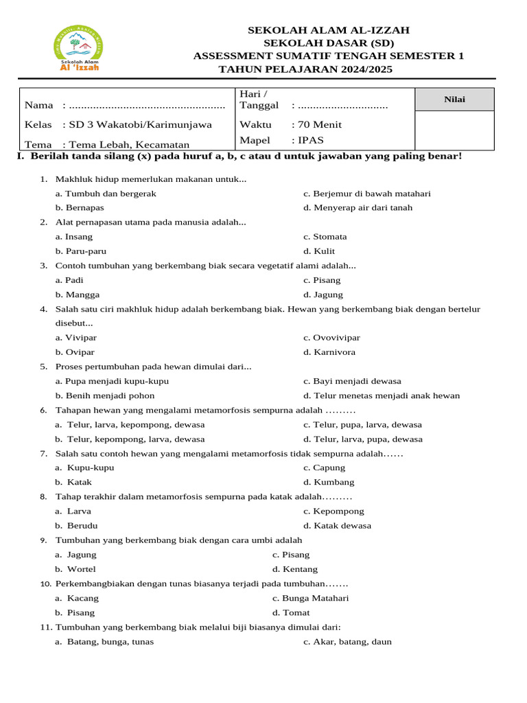 Asesmen Sumatif Tengah Semester 1 2024 - IPAS | PDF