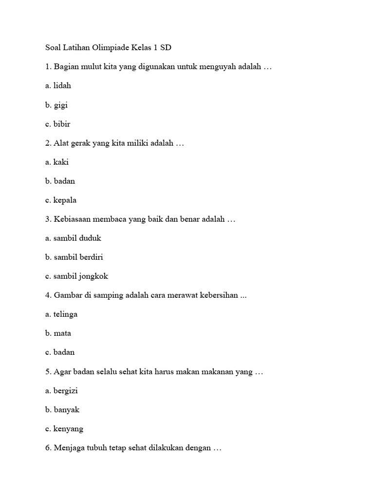 Soal Latihan Olimpiade IPA Kelas 1 SD | PDF