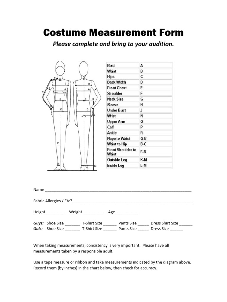 Costume Measurement Form - Clover | PDF