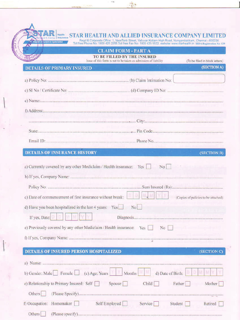 CLAIM FORM Star Health | PDF