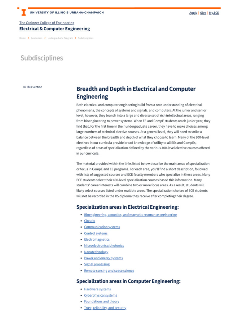 Subdisciplines _ Electrical & Computer Engineering _ Illinois | PDF ...