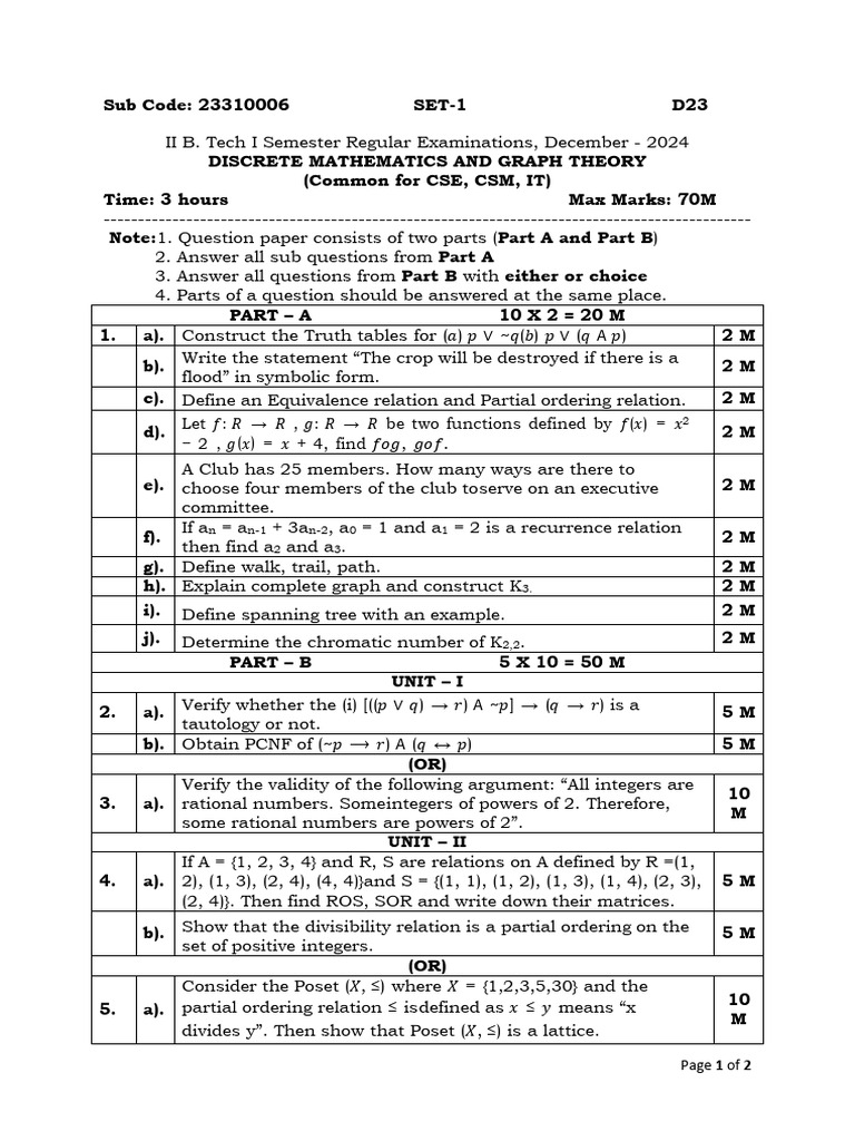 DMGT_ModelPaper_Set-1 | PDF | Mathematical Concepts | Mathematics