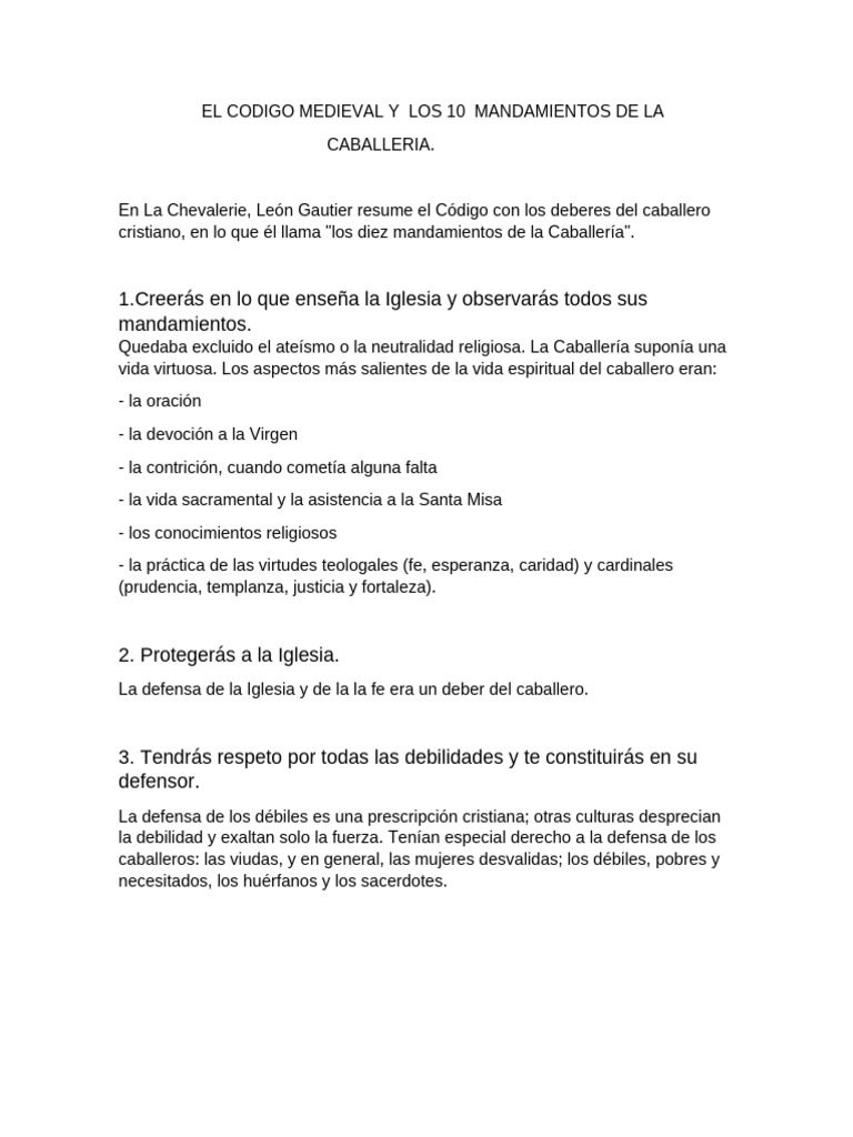 El Codigo Medieval y Los 10 Mandamientos de La | PDF | Caballero ...