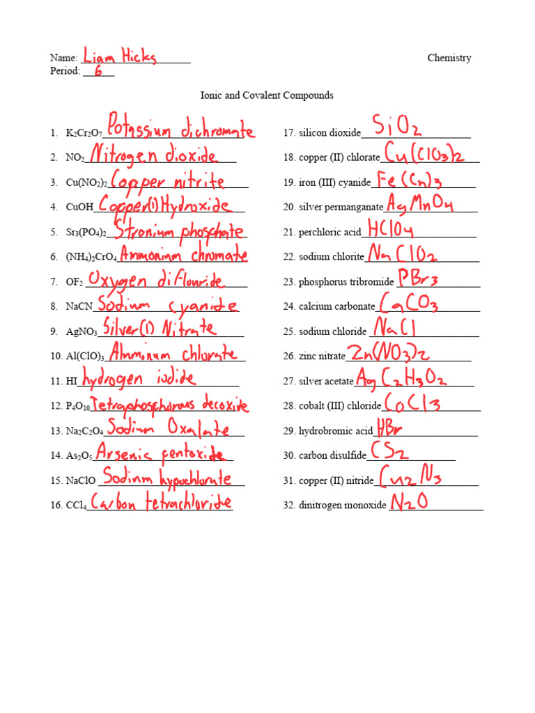 Ionic and Covalent Nomenclature Practice | PDF