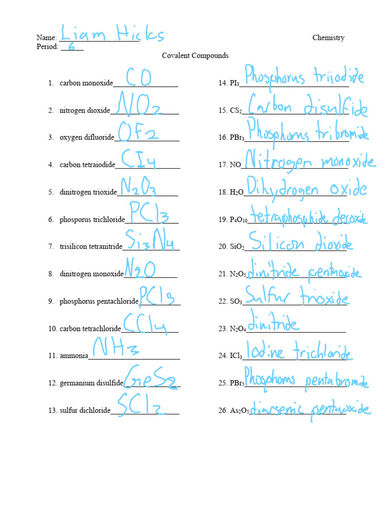 Covalent Compounds Practice | PDF