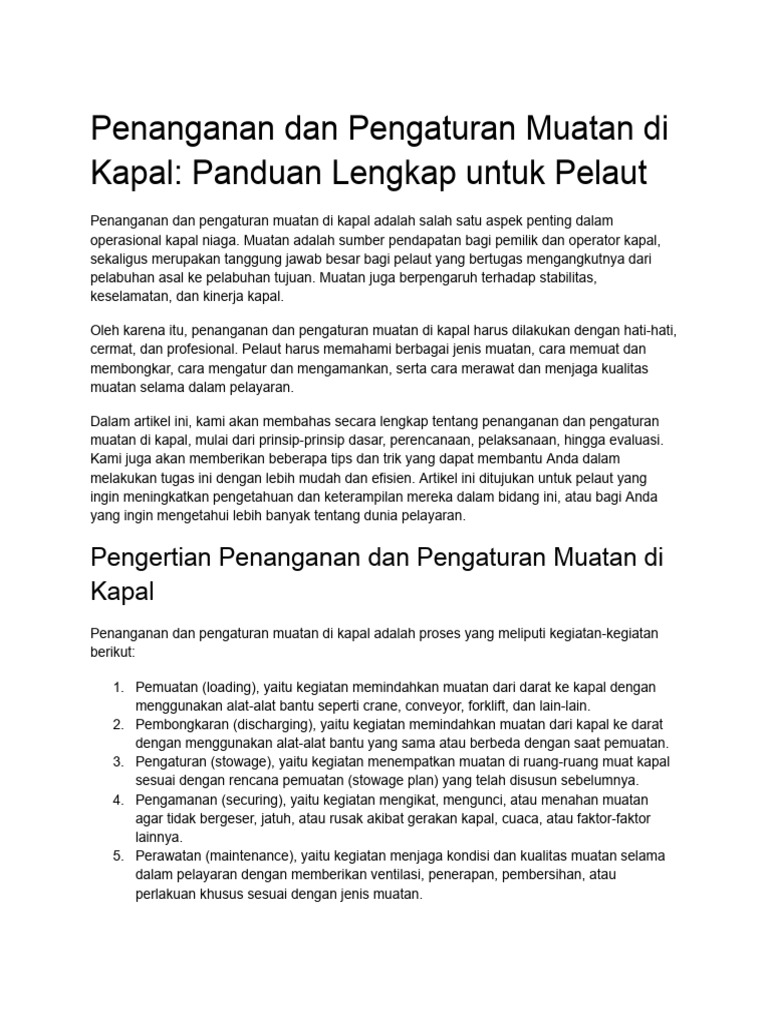 Penanganan Dan Pengaturan Muatan Di Kapa | PDF