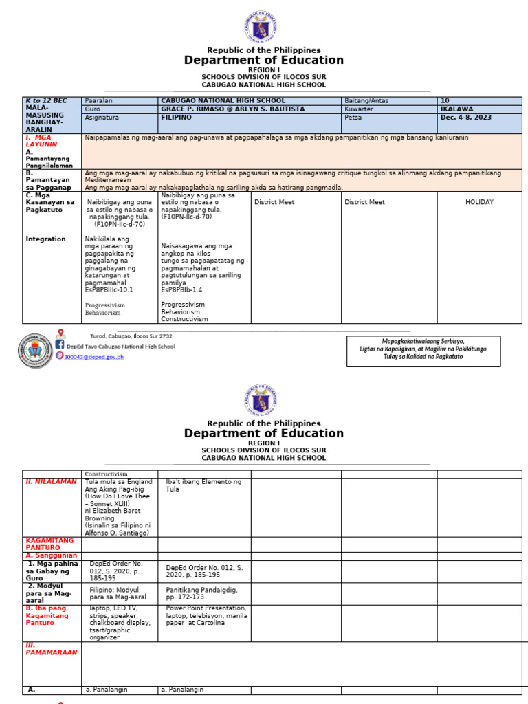 DLL Sa Filipino Template With DMOS December 4 8, 2023 | PDF