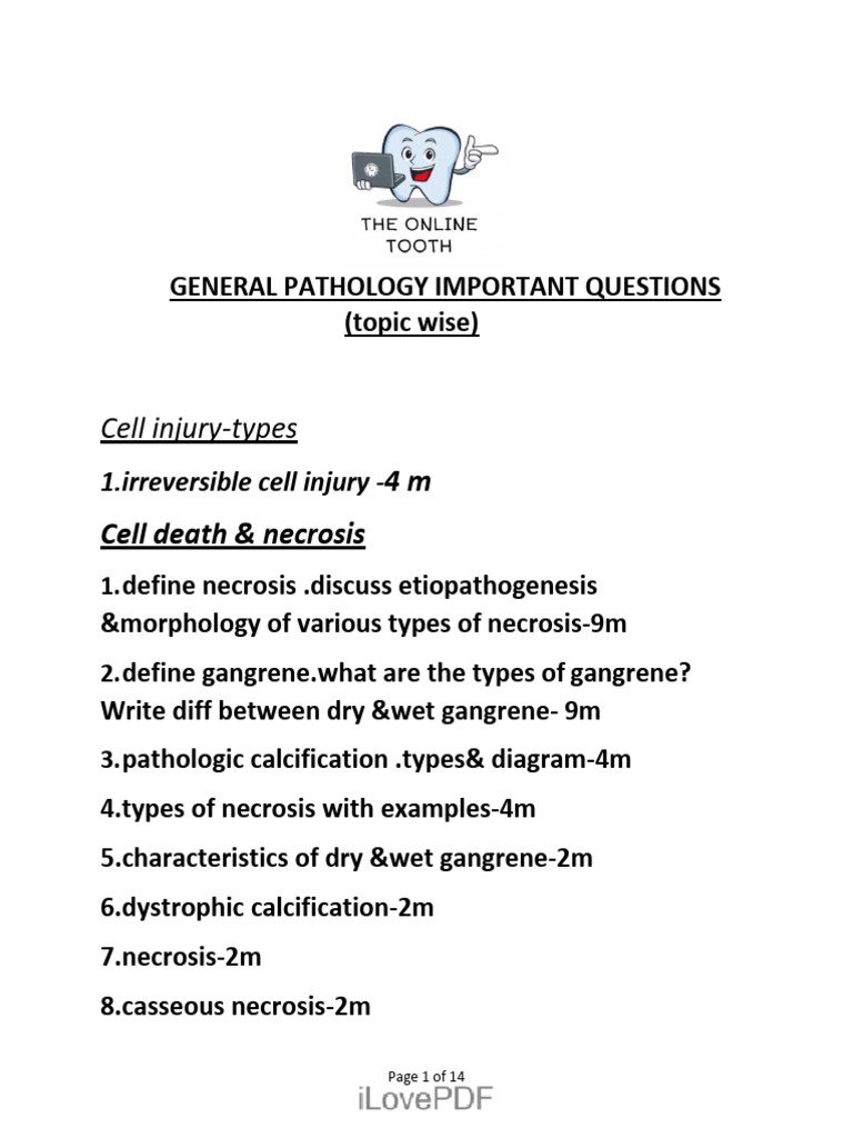 General Pathology Exam Questions | PDF | Inflammation | Neoplasms