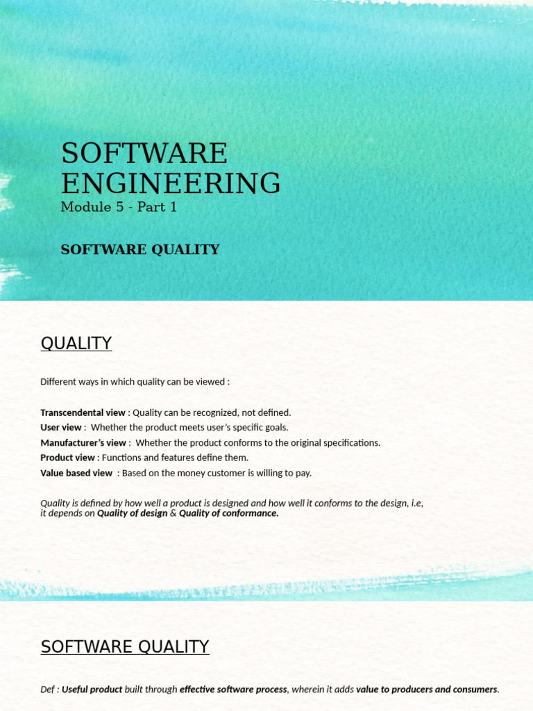 Se 5 1 Softwarequality Pdf Software Quality Software Bug
