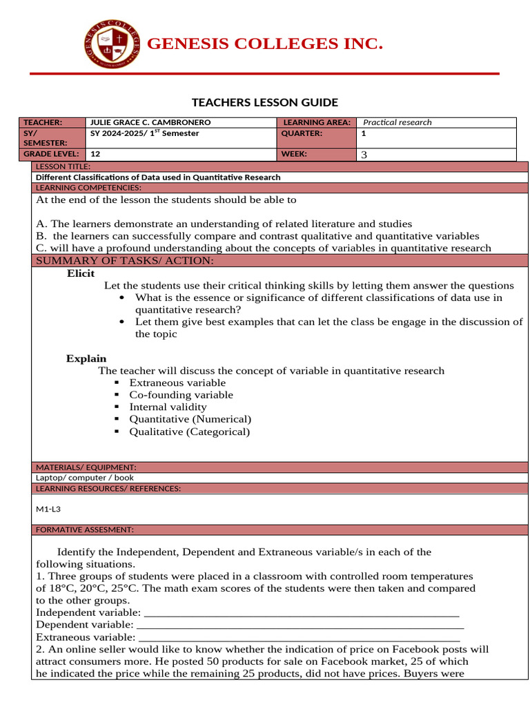 TLG Different Classifications of Data Used in Quantitative Research ...