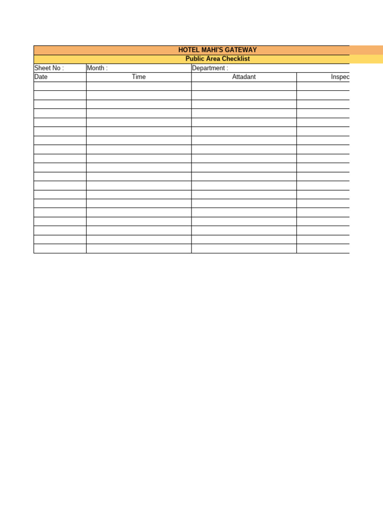 Public Area Attendant Checklist | PDF