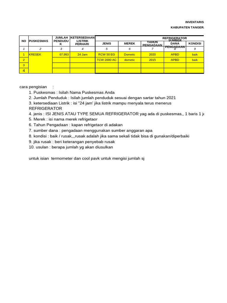 Form Data Inventaris Logistik Vaksin - Puskesmas Kresek | PDF