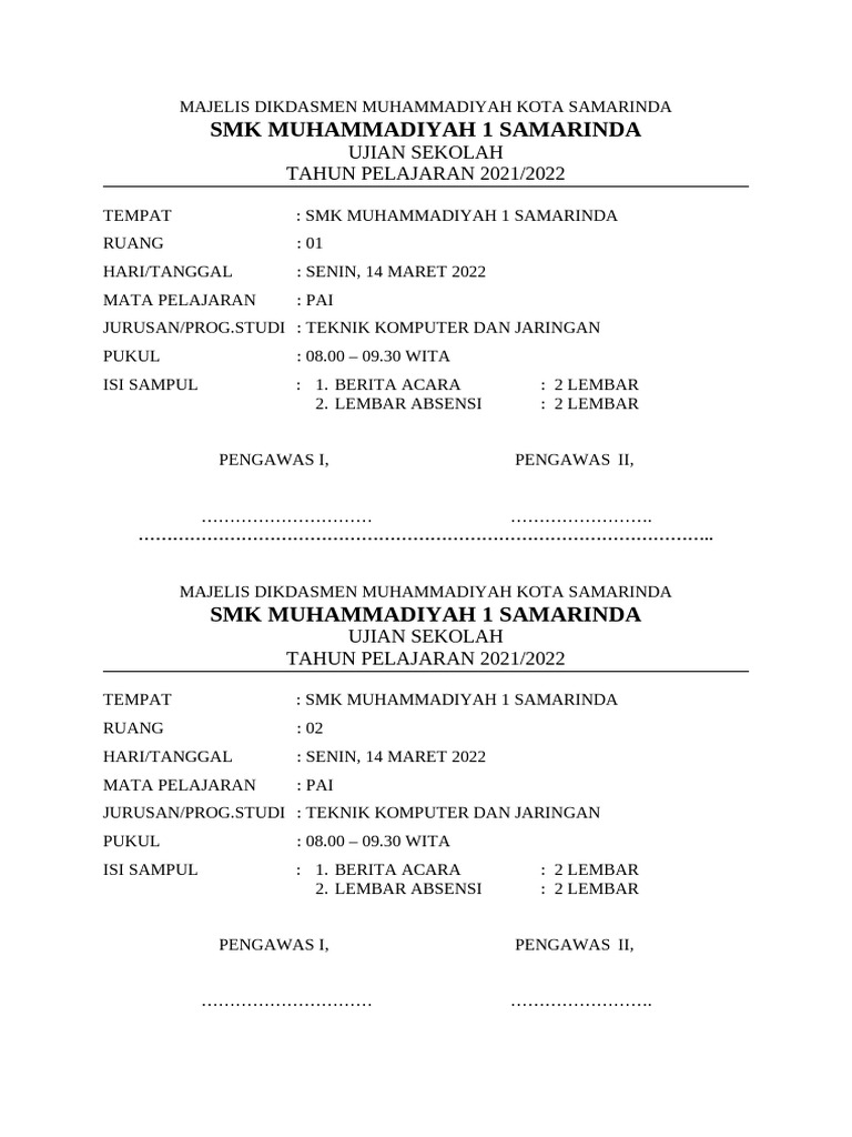 LABEL AMPLOP UJIAN | PDF