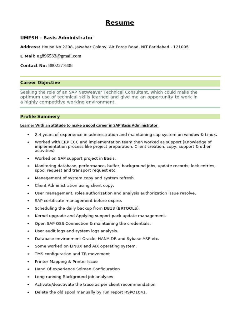 Resume Umesh | PDF | Operating System | Software