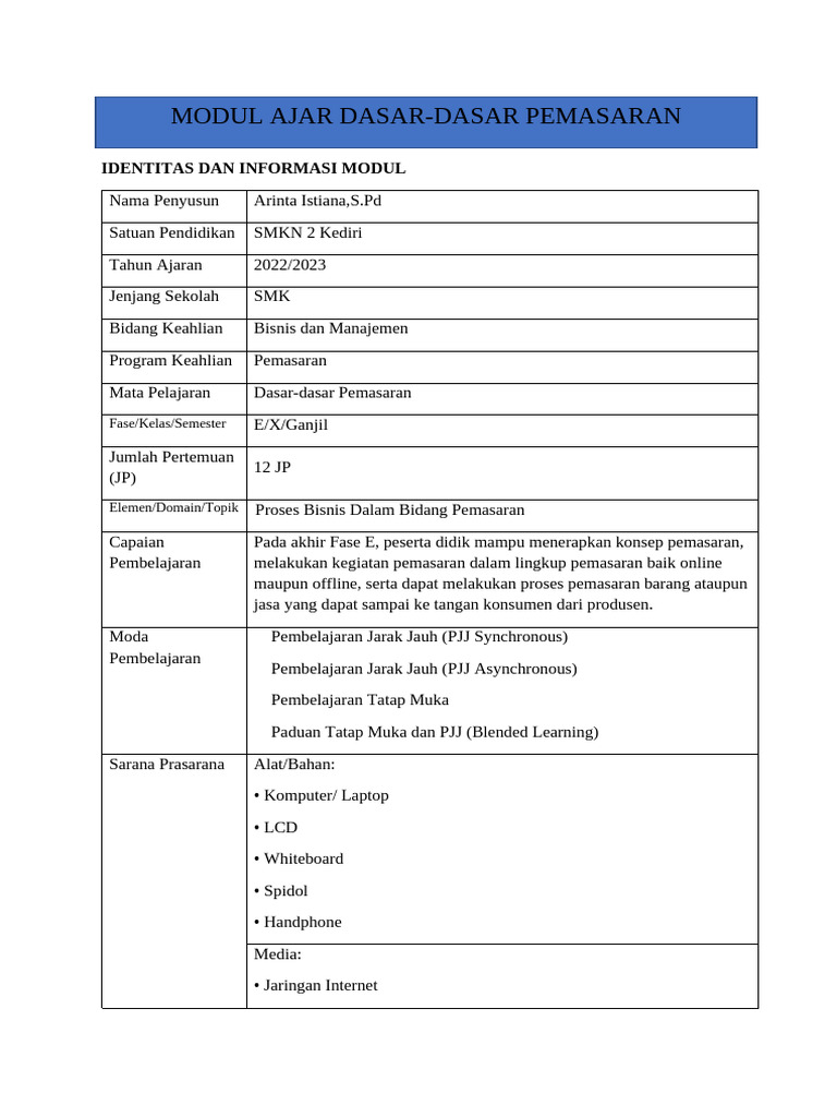 Modul Ajar Elemen 1 | PDF