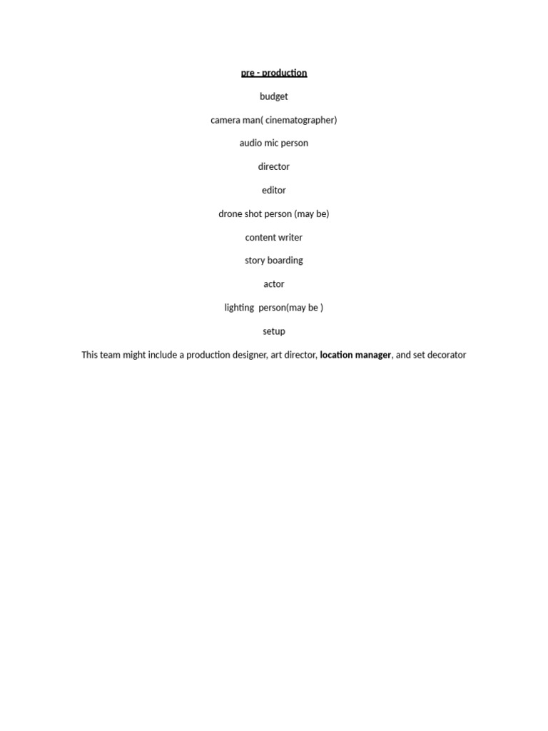 Pre Production Materials | PDF