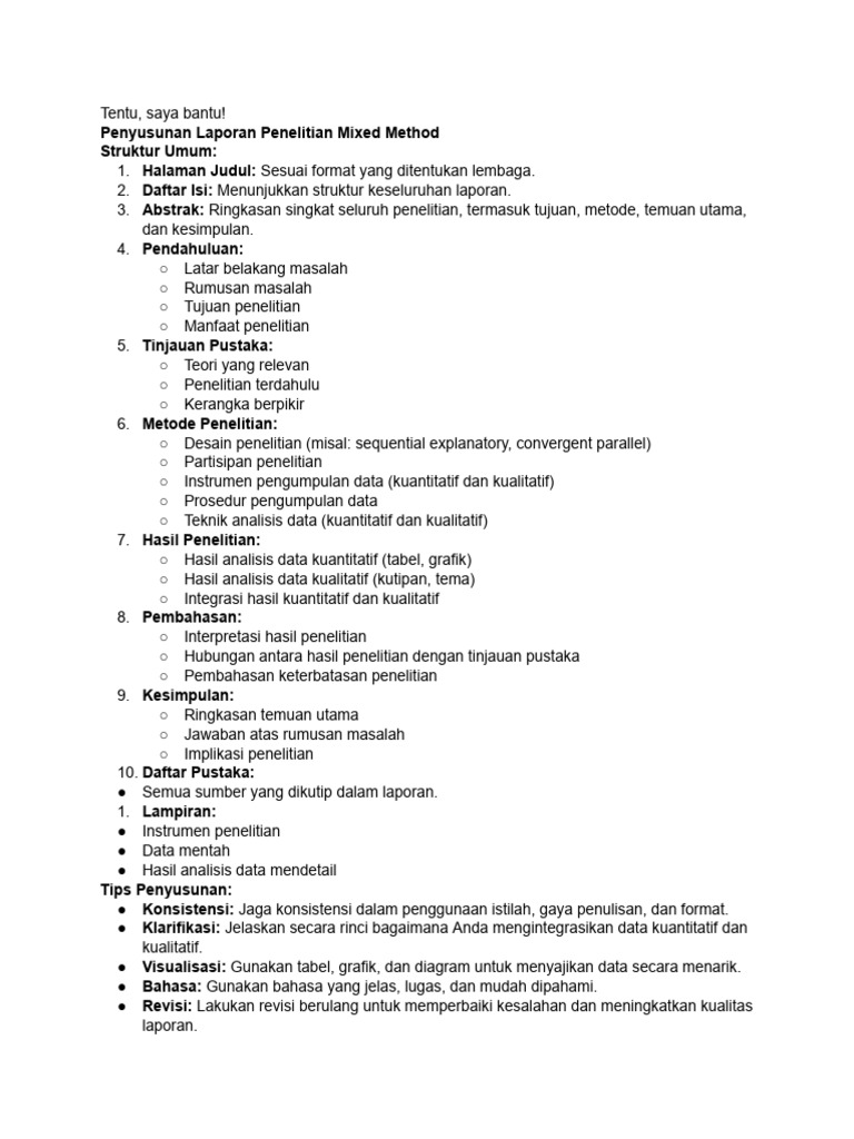 Penyusunan Laporan Penelitian Mixed Method | PDF