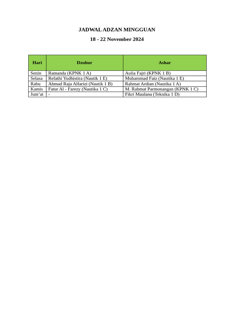 Jadwal Minggu Ke-3 | PDF
