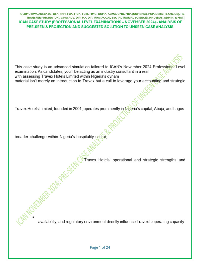 Ican Case Study (Professional Level Examinations - November 2024 ...
