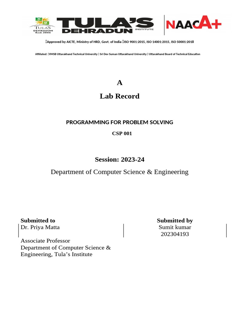 Programming Lab Record 2023-24 | PDF