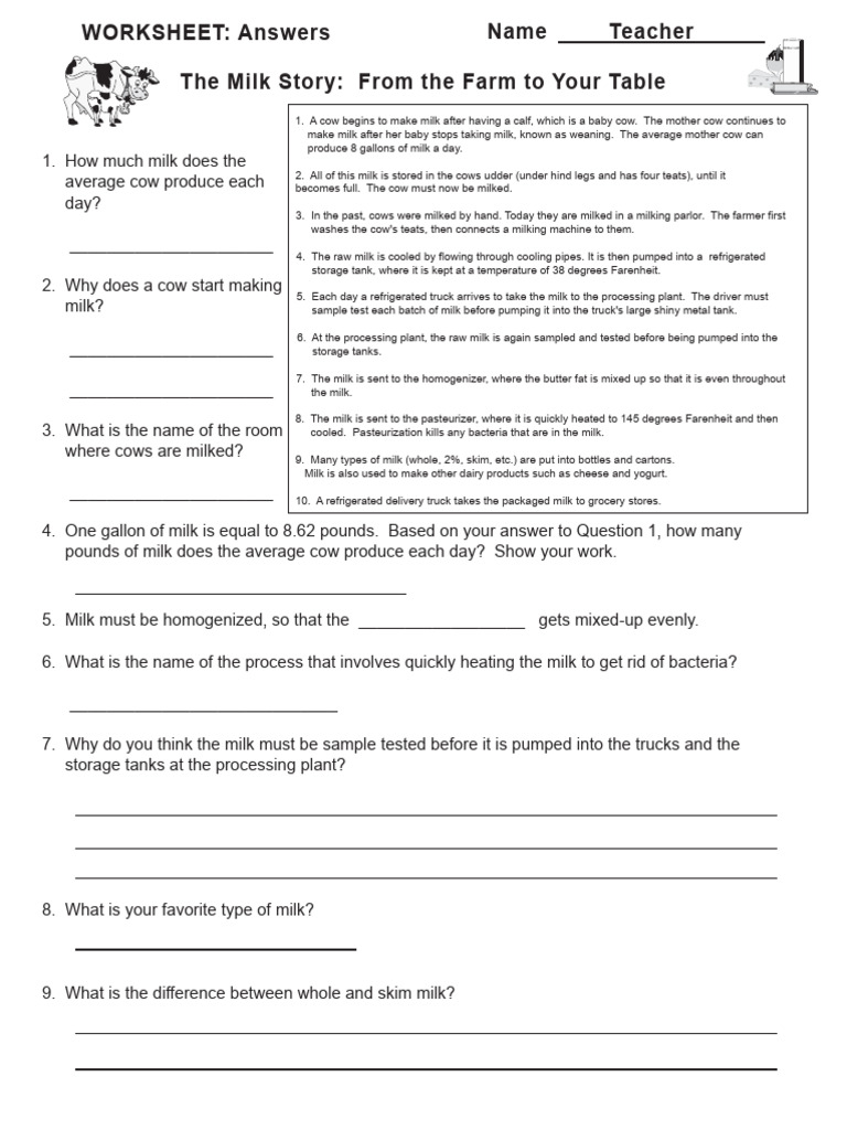 017_Worksheet-Student | PDF | Milk | Dairy