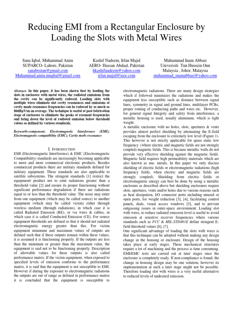 Reducing EMI from a Rectangular Enclosure | PDF | Electromagnetic ...